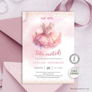 Editable Tutu Excited Invitation for Girl Baby Shower Ballerina Dress ...