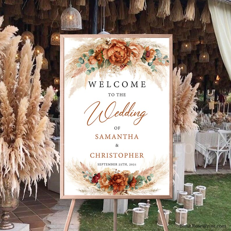 Terracotta Wedding Welcome Sign Template Copper Floral - Etsy