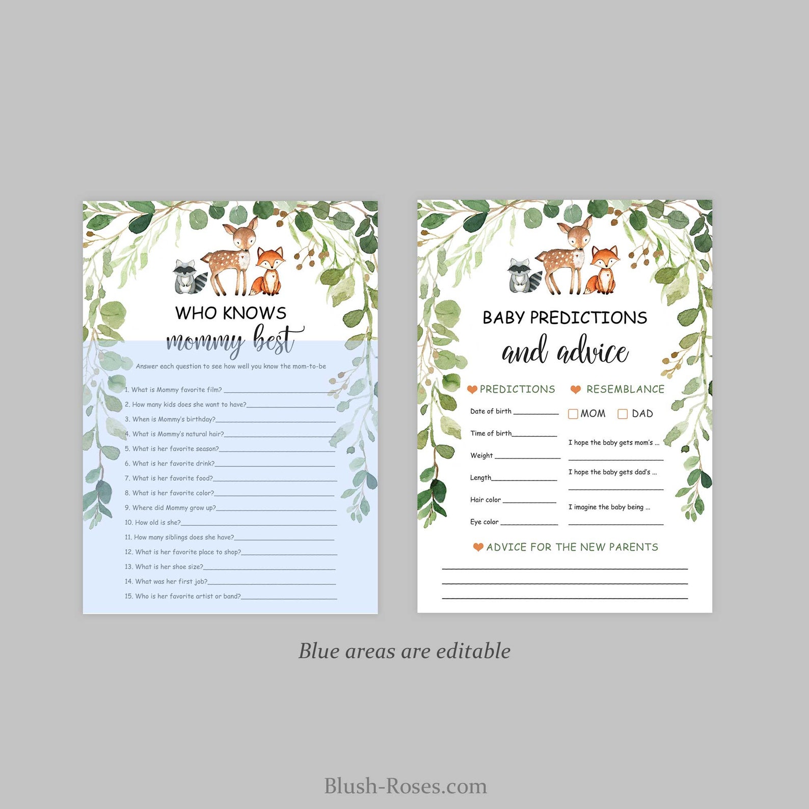 Woodland Animals Baby Shower Games Bundle Set Printable - Etsy