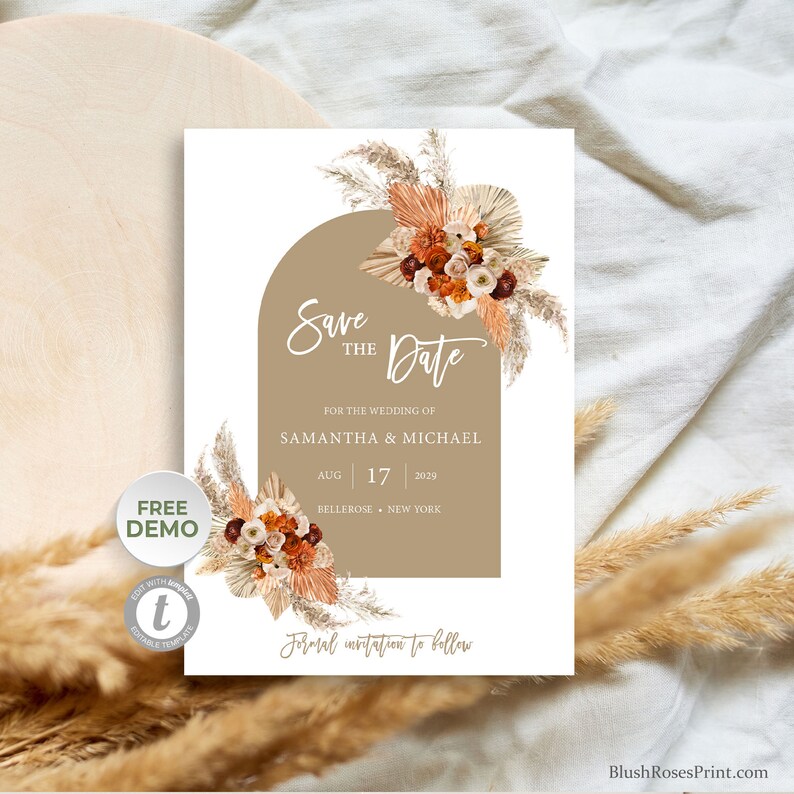 Burnt Orange Save the Date Card Tropical Save the Date - Etsy
