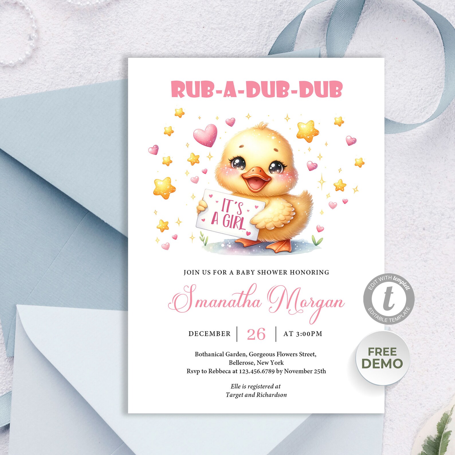 Rub A Dub Dub Baby Shower Invitation, Cute Baby Duck Invite, Fully ...