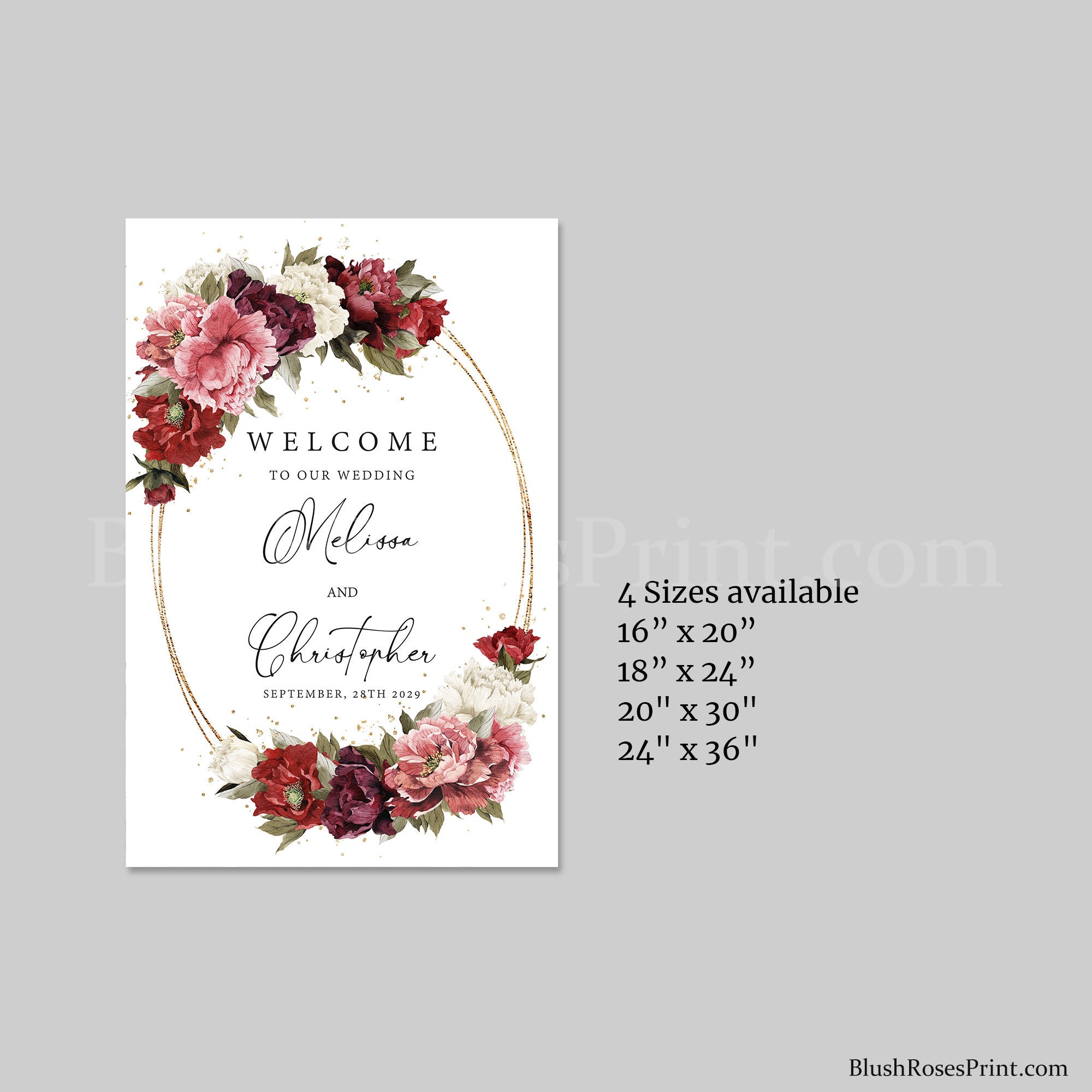Burgundy and Blush Welcome Sign Template, Editable Wedding Welcome Sign ...