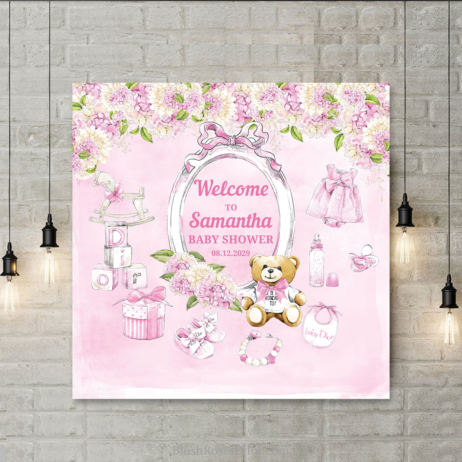 Girl Baby Shower Backdrop Template, Teddy Bear Party Banner, DIGITAL ...
