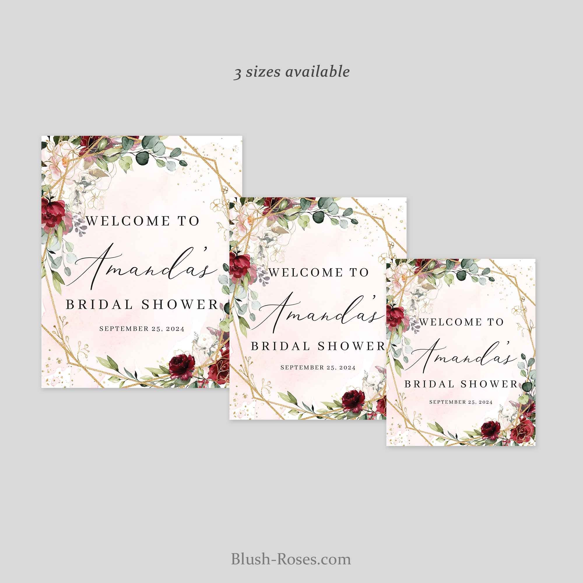Lush Burgundy Floral Signs Bundle Set Printable Bridal Shower - Etsy