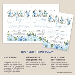Blue Floral Baby Shower Invitation, Silver and Blue, Boy Baby Shower ...