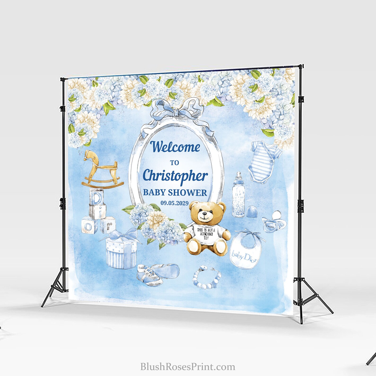 Boy Baby Shower Backdrop Template Teddy Bear Backdrop - Etsy