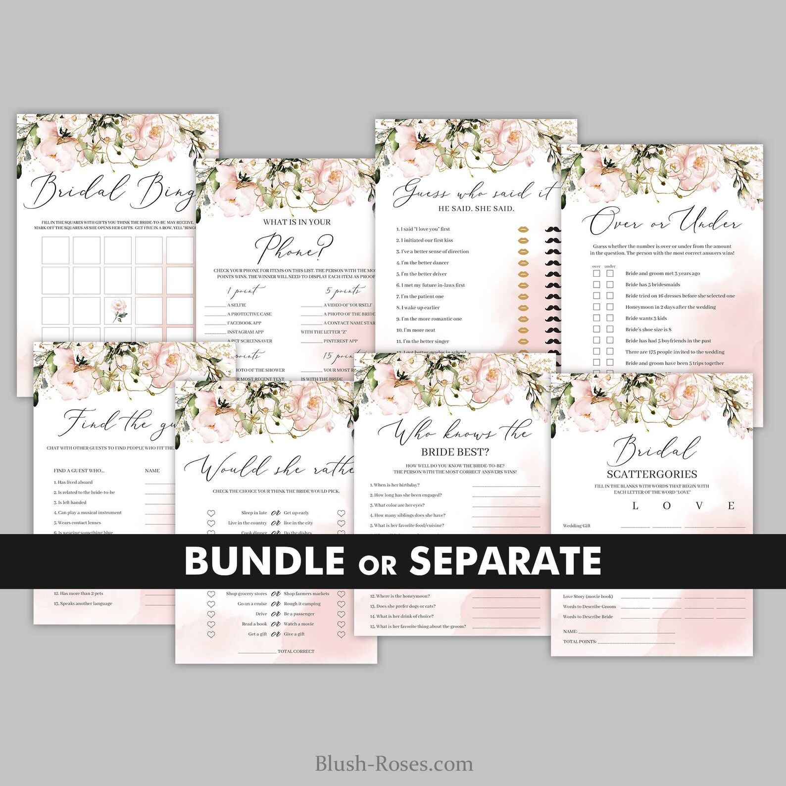 Blush Pink Bridal Shower Games Bohemian Games Template - Etsy