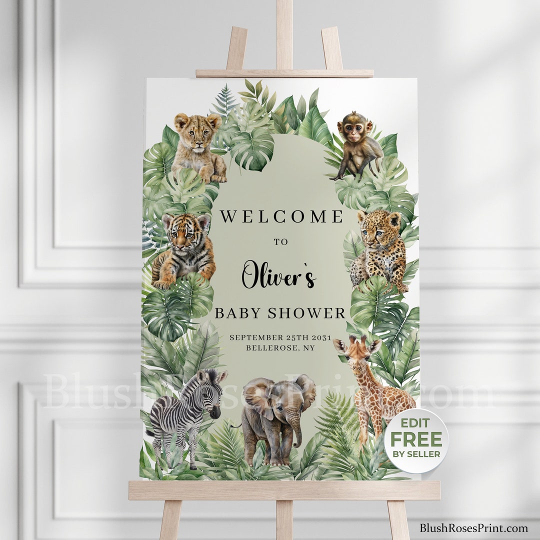 Safari Baby Shower Welcome Sign, Safari Baby Shower Sign Template ...