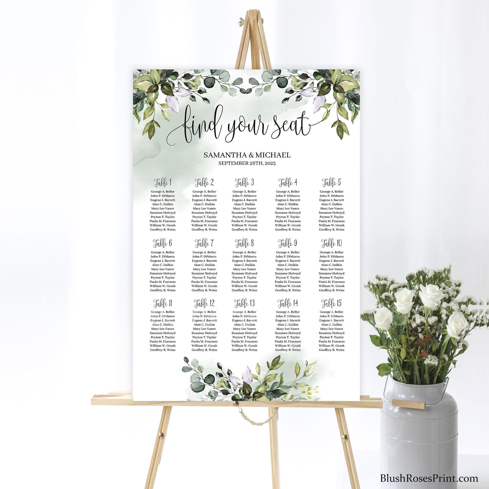 Greenery Seating Chart Template, Green Eucalyptus Seating Plan ...