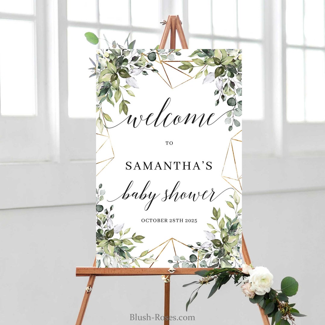 Boho Greenery Baby Shower Welcome Sign, Editable Welcome Sign Printable ...