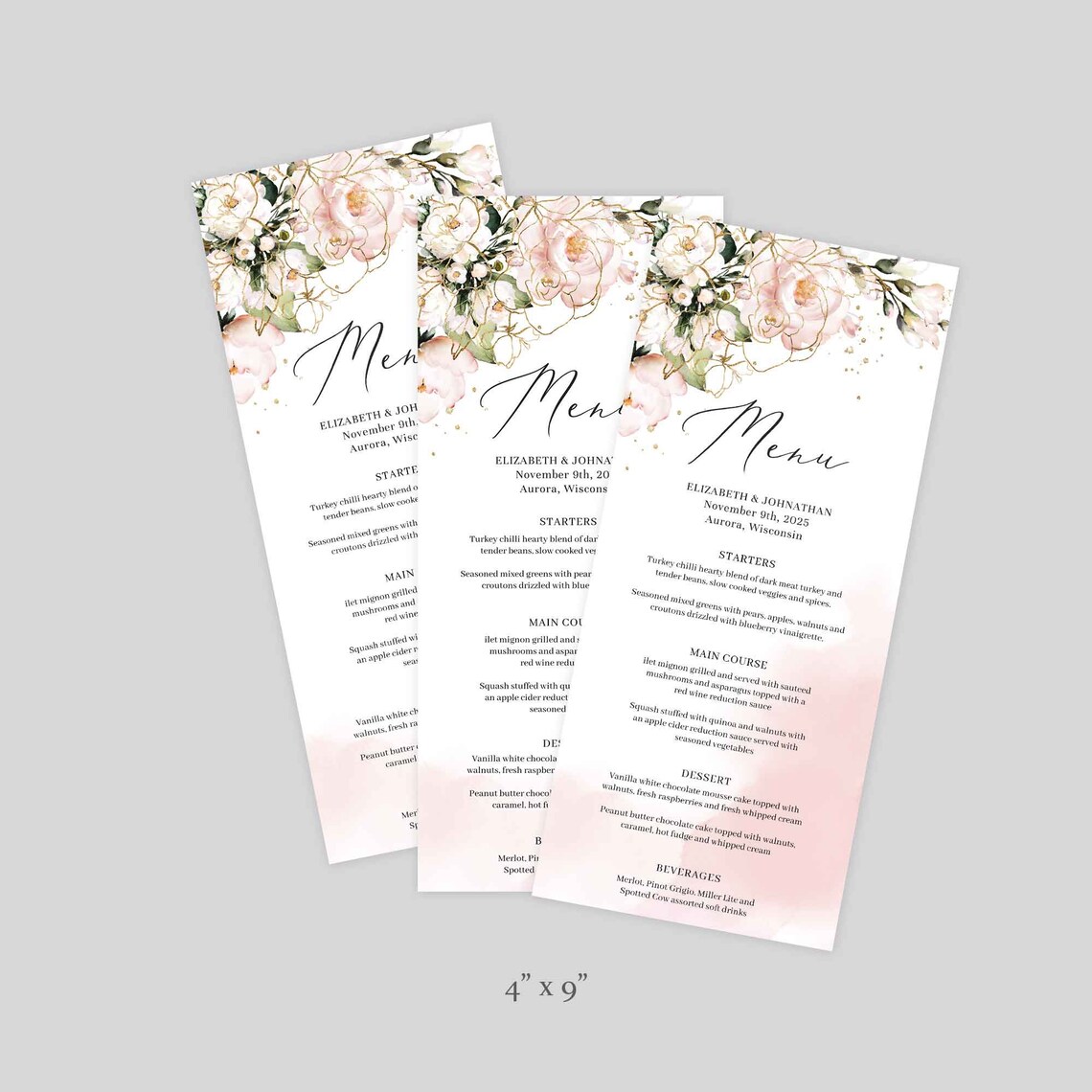 Editable Boho Wedding Menu Template Printable Blush Pink | Etsy