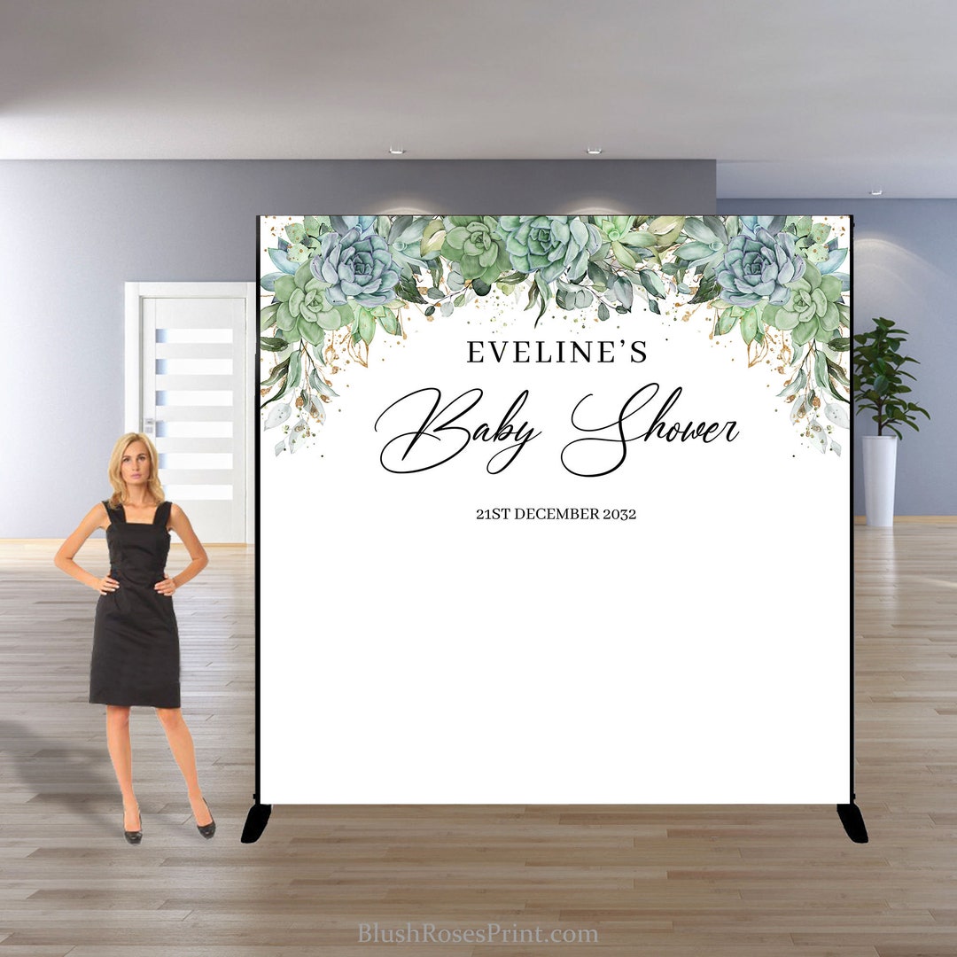 Succulents Baby Shower Backdrop Template, Eucalyptus Greenery Gold ...