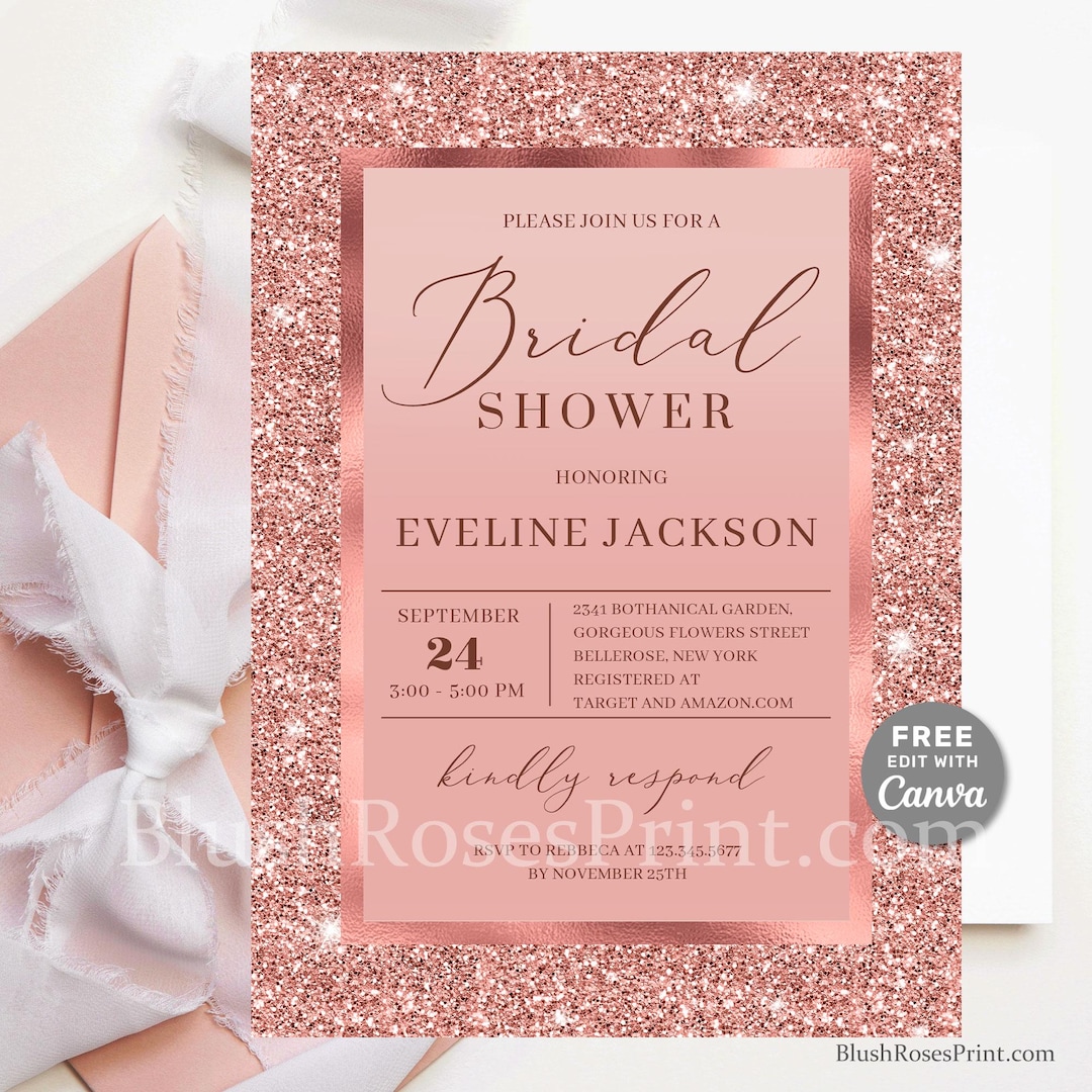 EDITABLE Rose Gold Bridal Shower Invitation Template, Edit Online CANVA ...