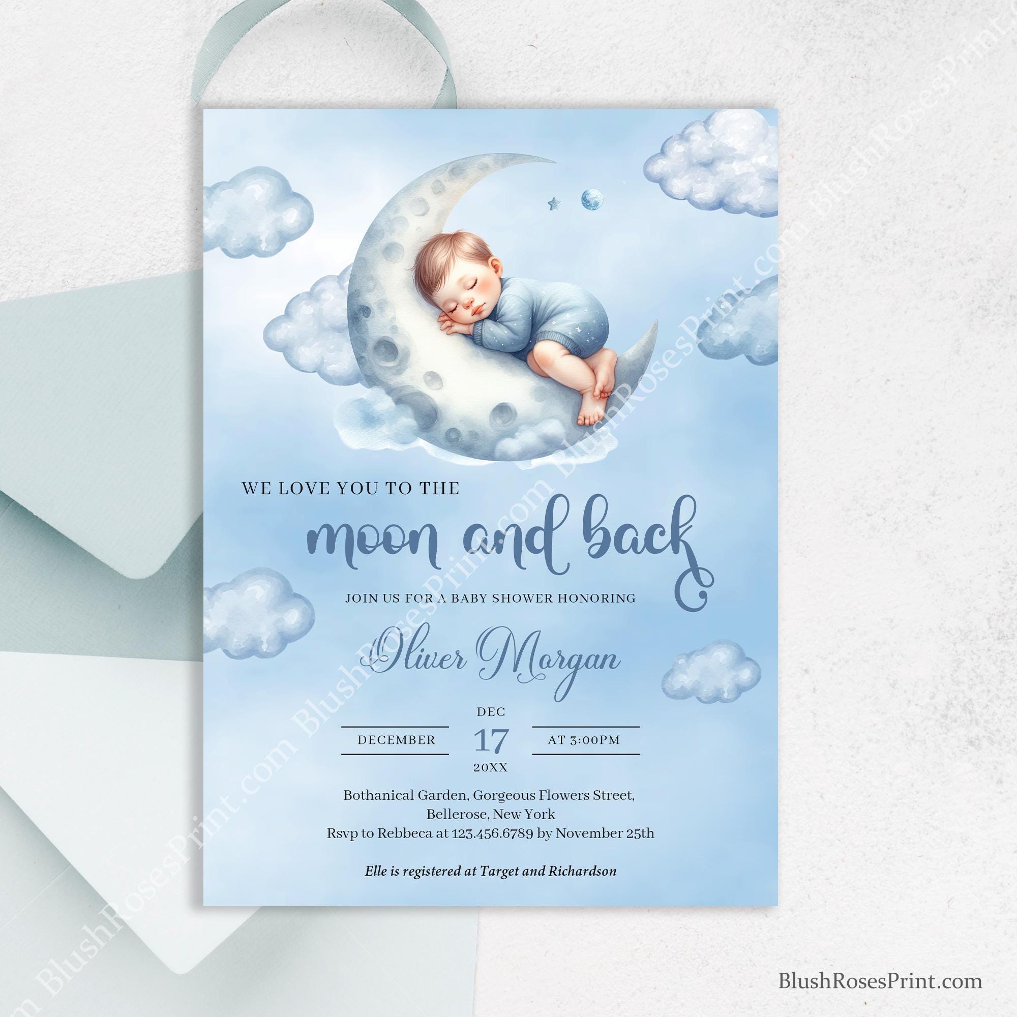 Editable We Love You to the Moon and Back Invitation Template Cute ...
