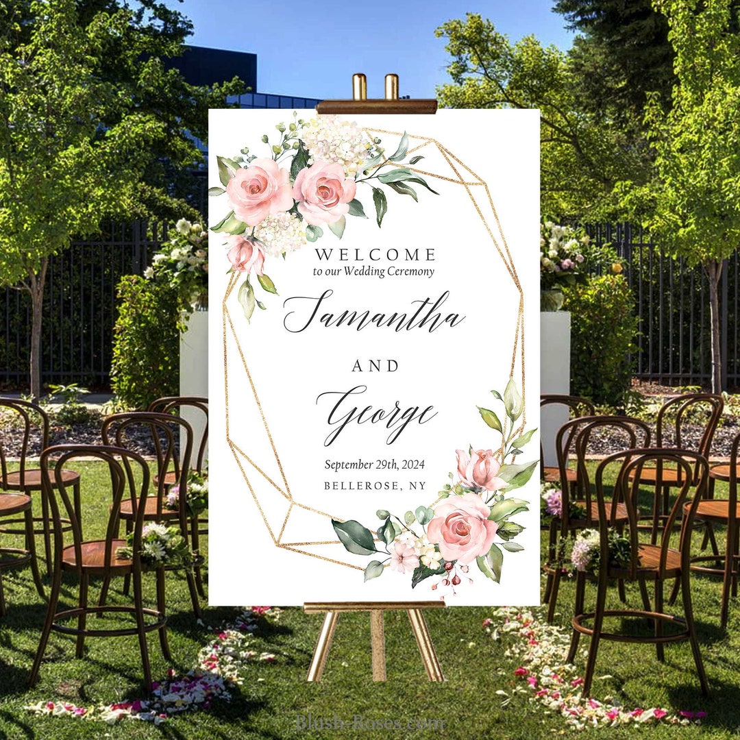 Blush Pink Floral Wedding Welcome Sign, Large Format Welcome Sign ...