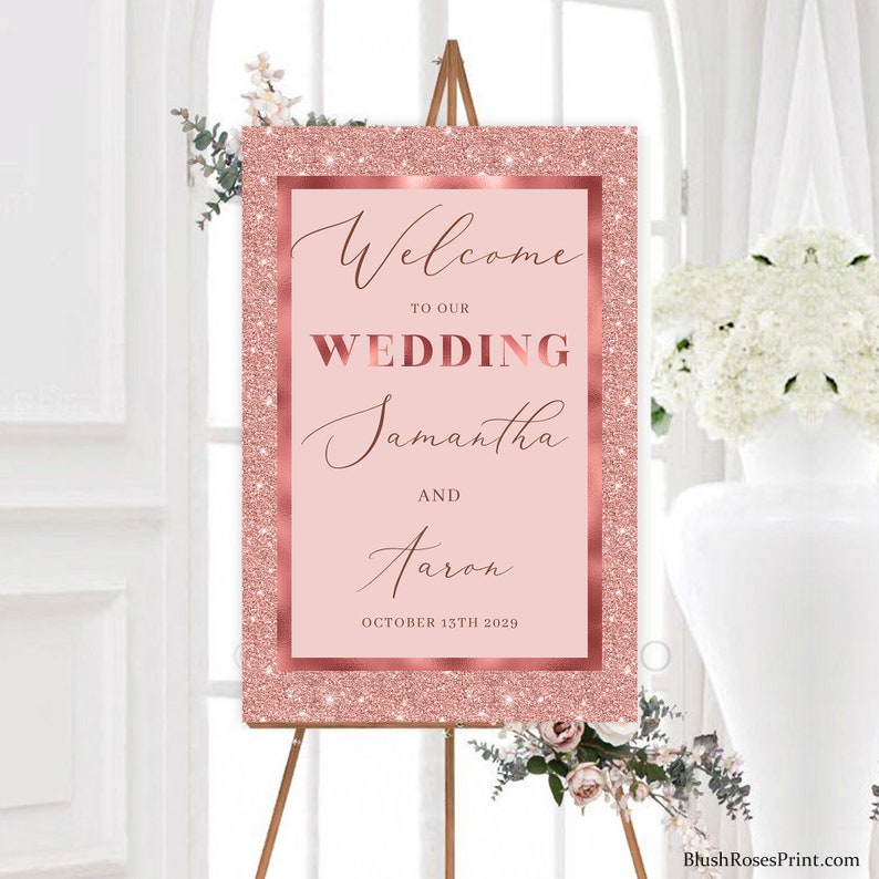 Rose Gold Wedding Welcome Sign Template Digital Rose Gold - Etsy