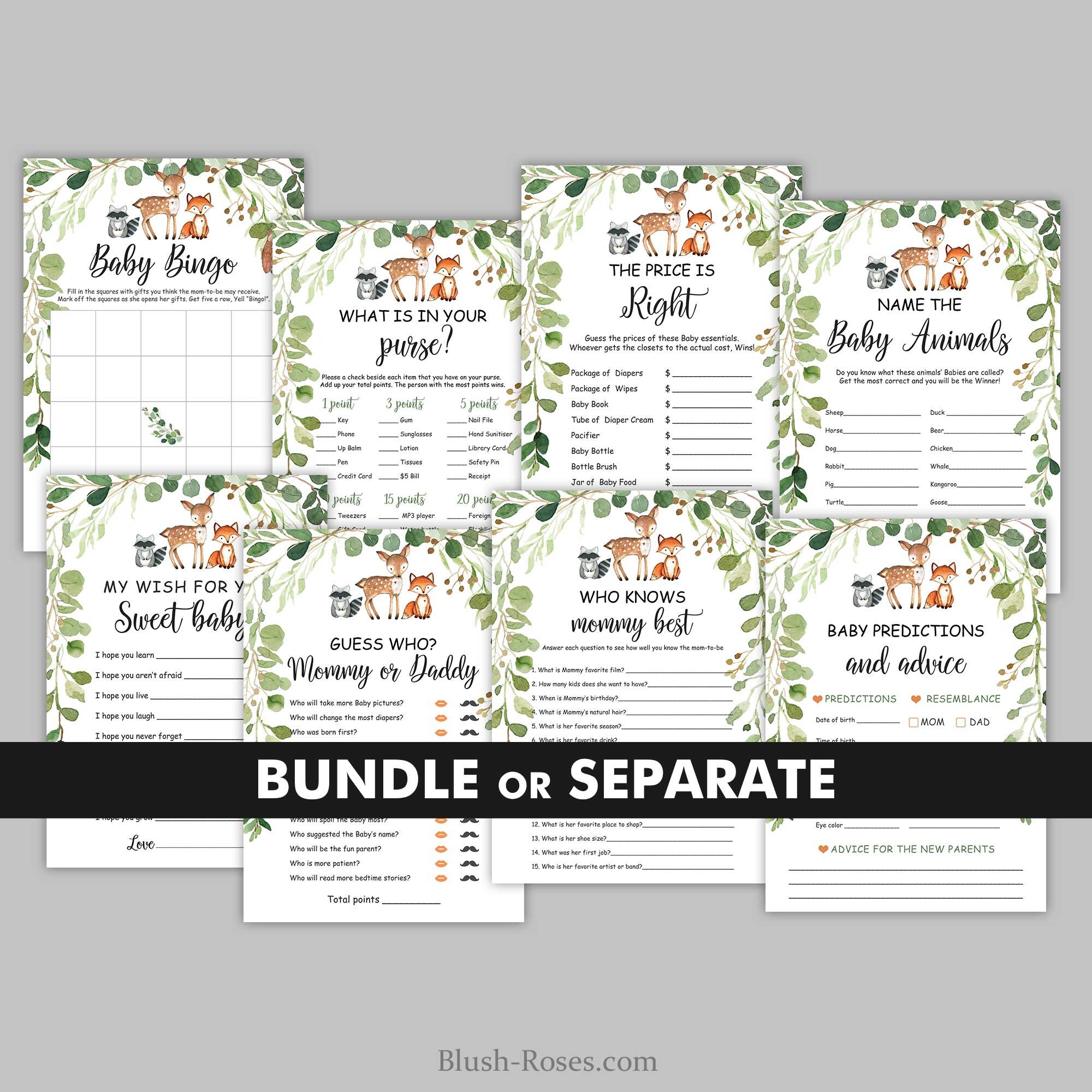 Woodland Animals Baby Shower Games Bundle Set Printable - Etsy