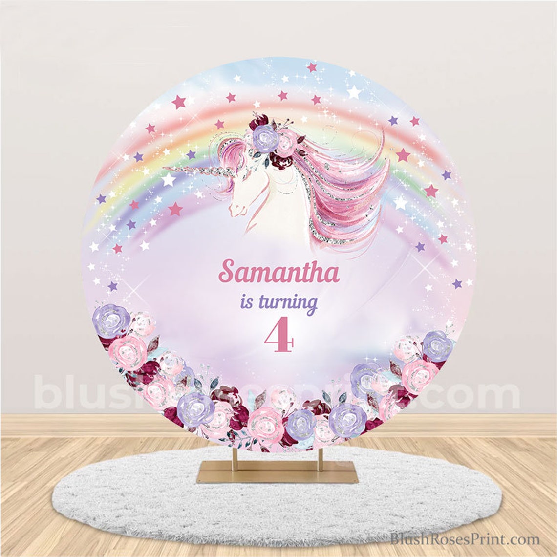 Round Unicorn Backdrop Template Personalzied Backdrop - Etsy