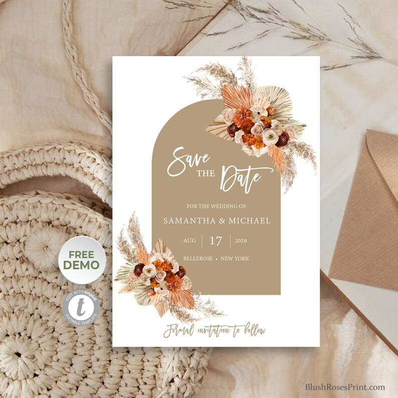Burnt Orange Save the Date Card Tropical Save the Date - Etsy