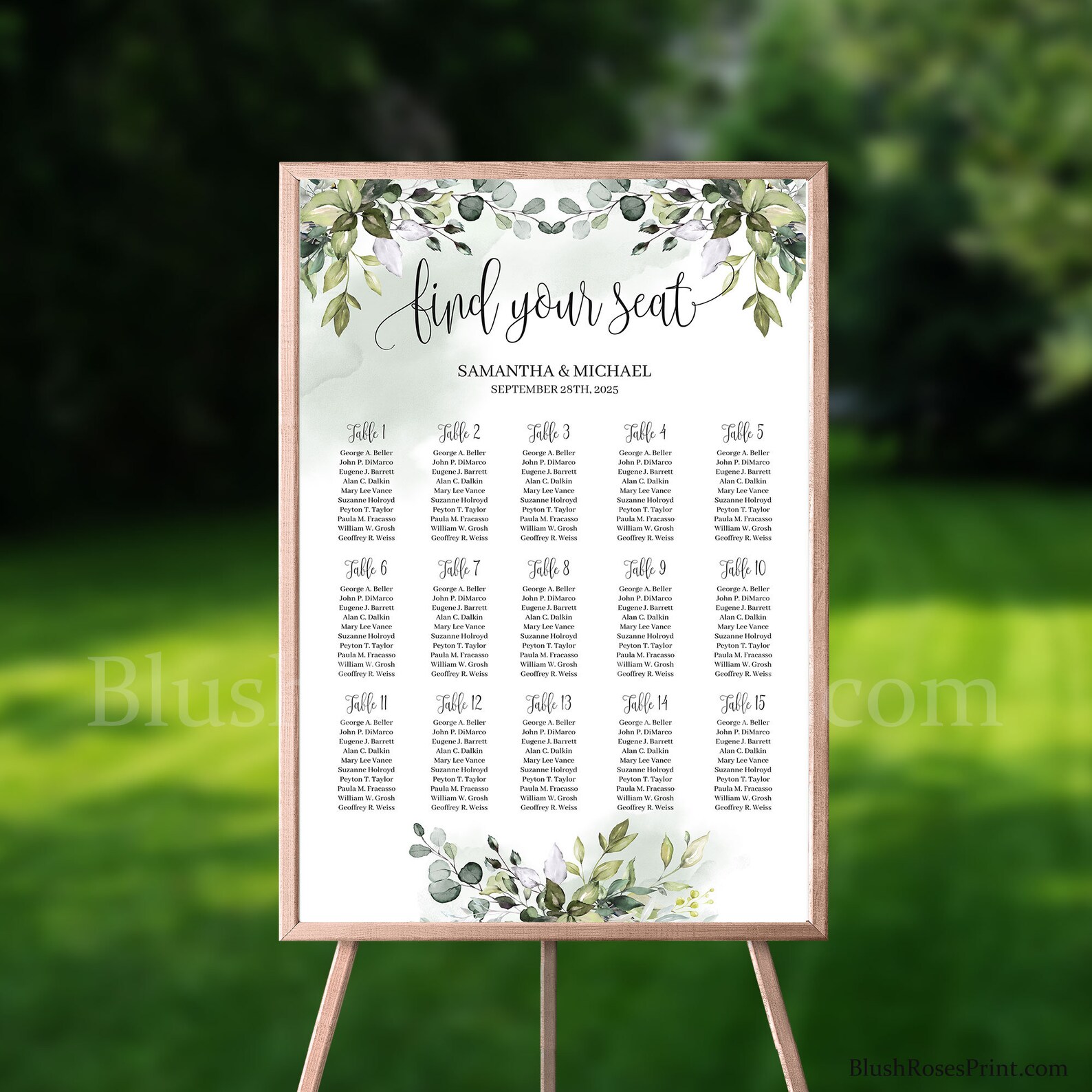 Greenery Seating Chart Template Green Eucalyptus Seating - Etsy