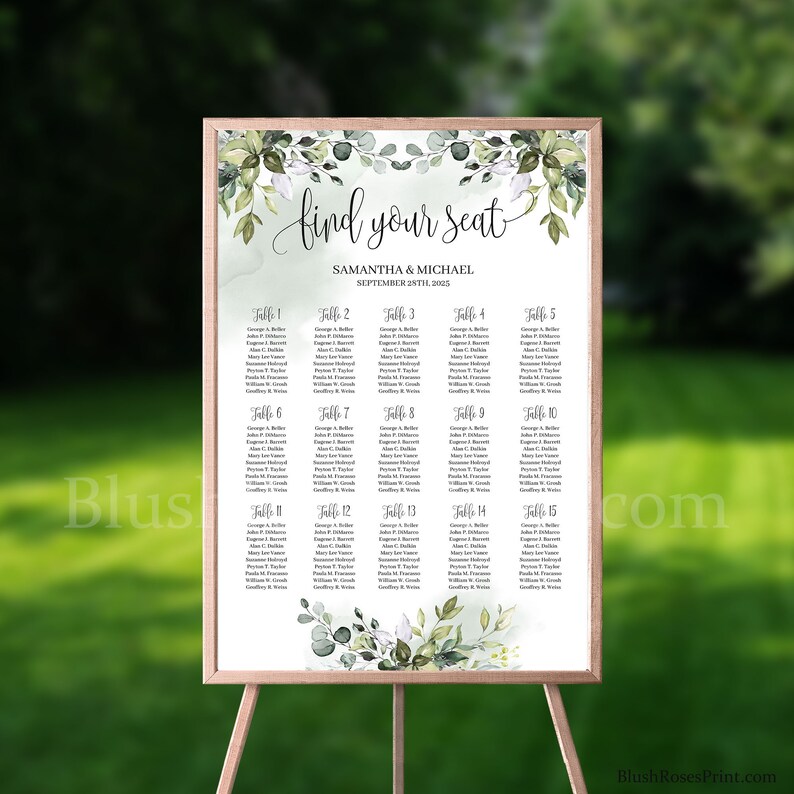 Greenery Seating Chart Template Green Eucalyptus Seating - Etsy