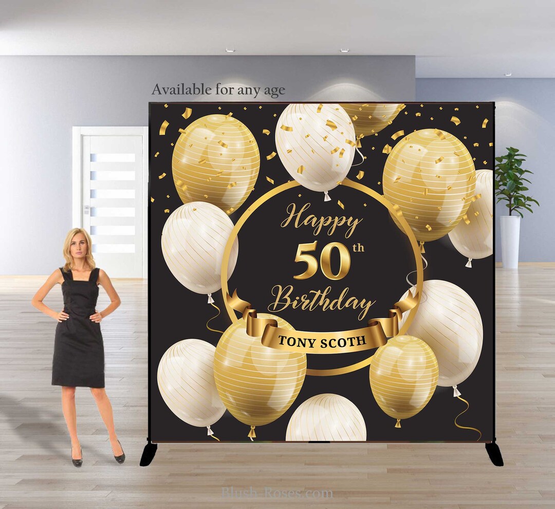 50th Birthday Backdrop Digital or Printed, Black and Gold Backdrop ...