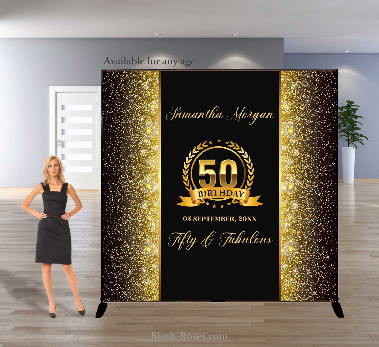 50th Birthday Backdrop Gold and Black, DIGITAL or PRINTED Backdrop ...