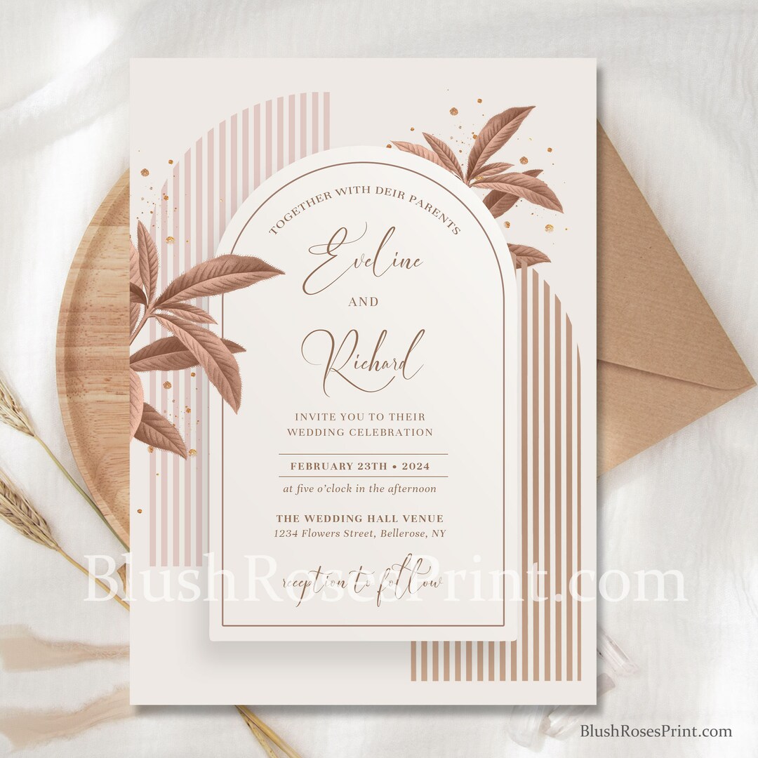 Neutral Earthy Colors Editable Wedding Invitation Template, Fall and ...