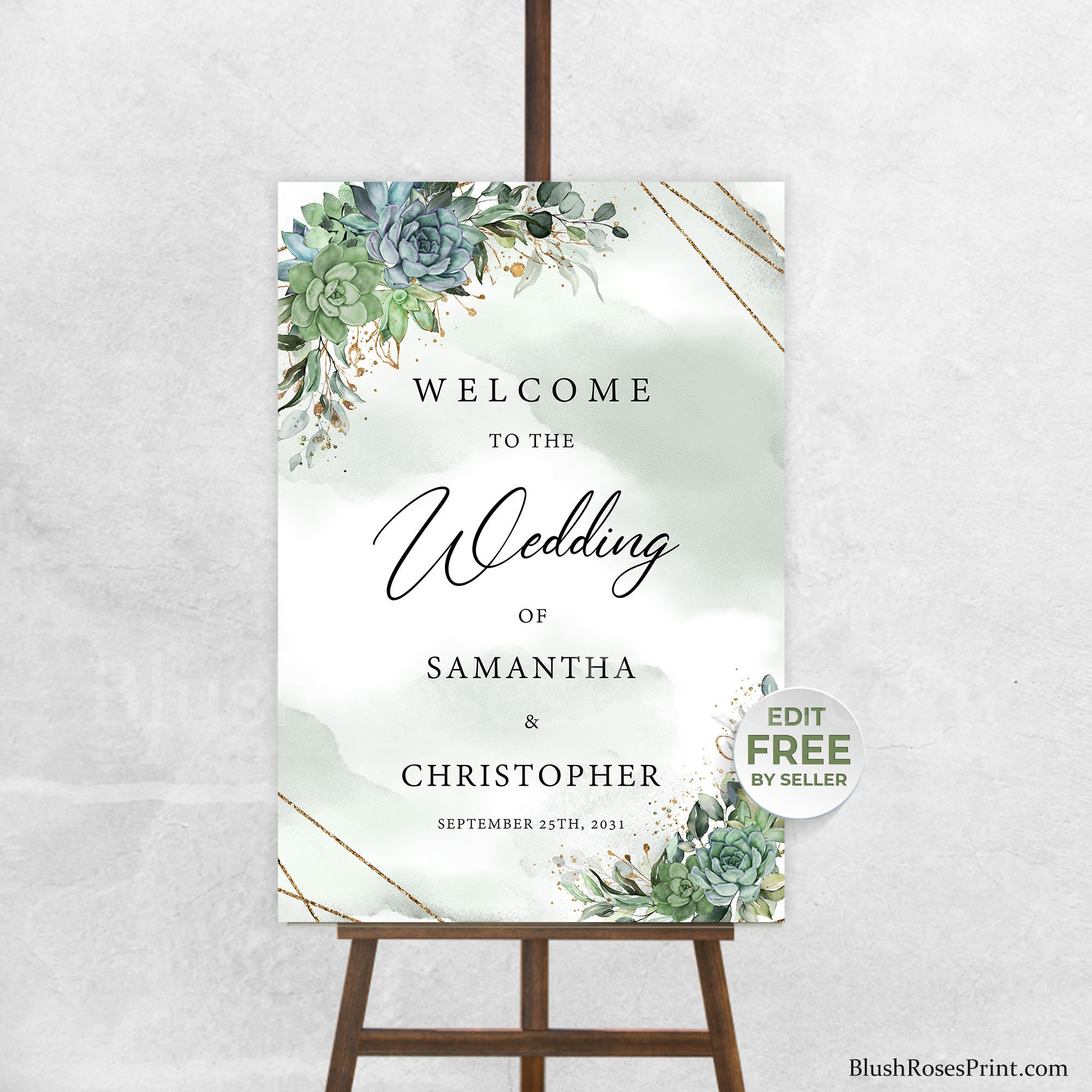 Succulent Wedding Welcome Sign Template, Boho Eucalyptus Greenery ...