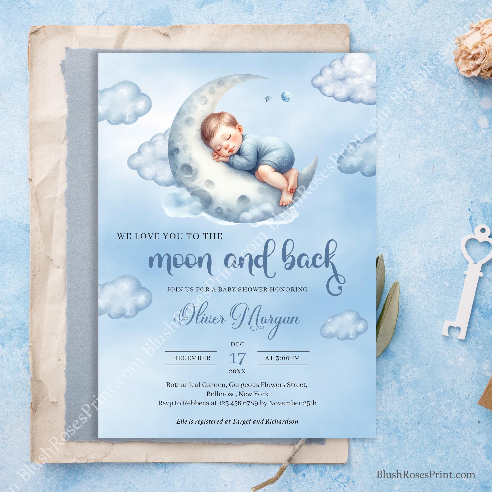 Editable We Love You to the Moon and Back Invitation Template Cute ...