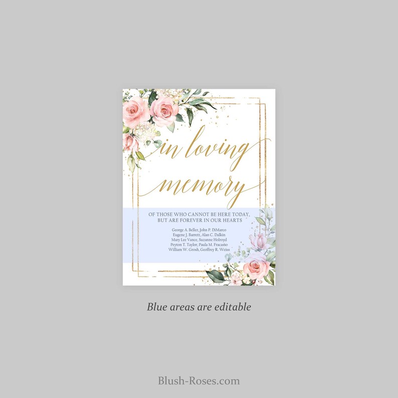 Editable Blush Pink Floral In Loving Memory Sign Printable | Etsy