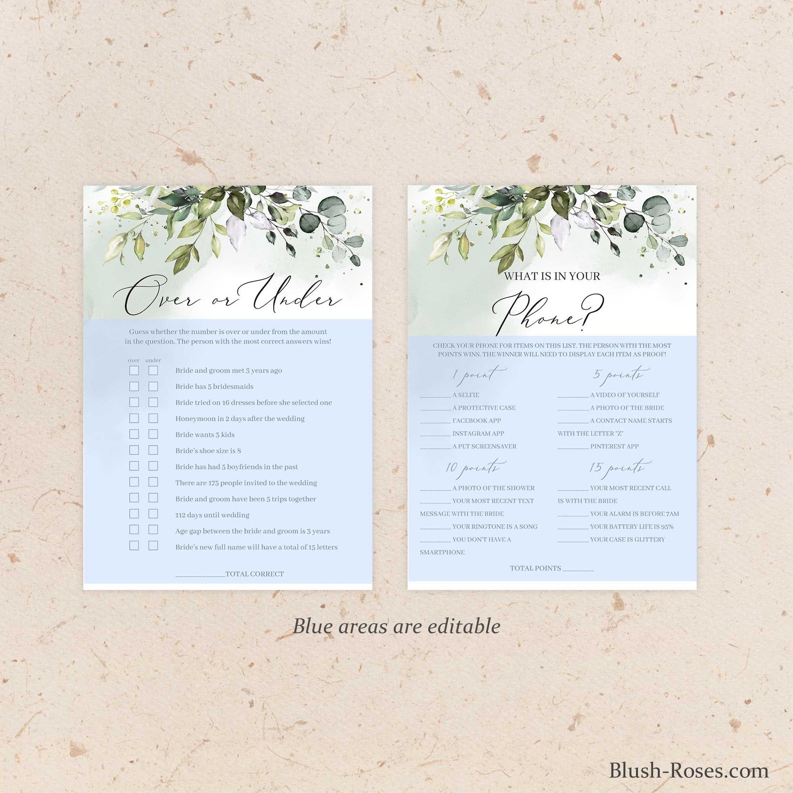 Boho Bridal Shower Games Bundle, Editable Games Set, Greenery Foliage ...