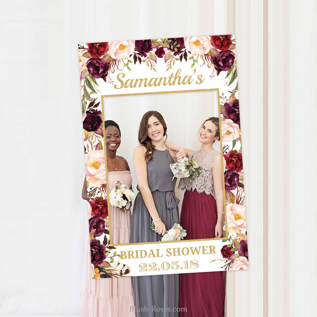 Marsala Blush Pink Floral Burgundy Boho Photo Prop Frame Printable ...