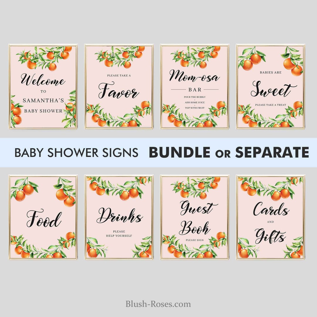 Citrus Orange Baby Shower Signs Bundle Pack Printable Template Summer ...