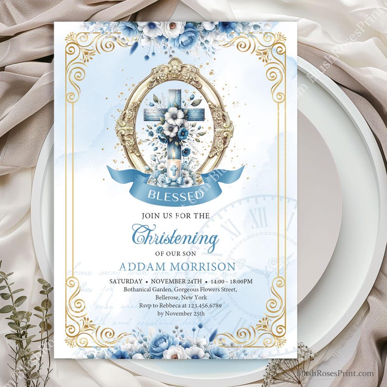 Editable Boy Christening Invitation Template With Rustic Wooden Cross ...
