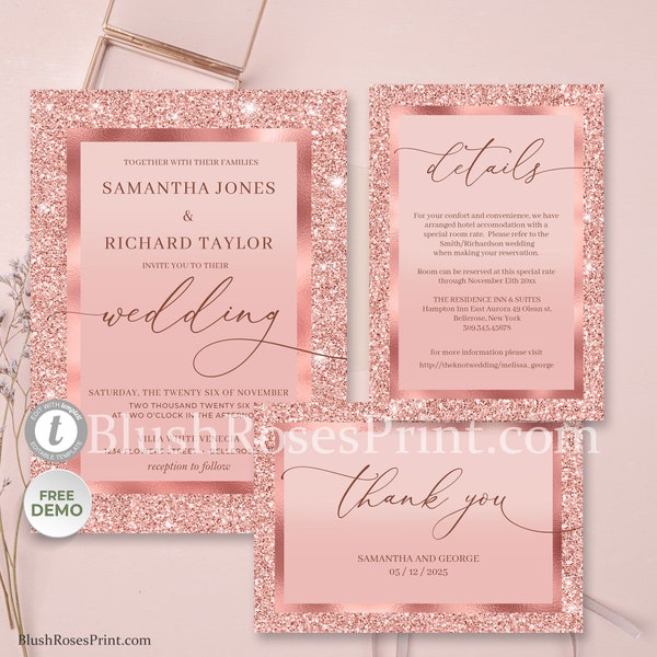 Rose Gold Invitation - Etsy