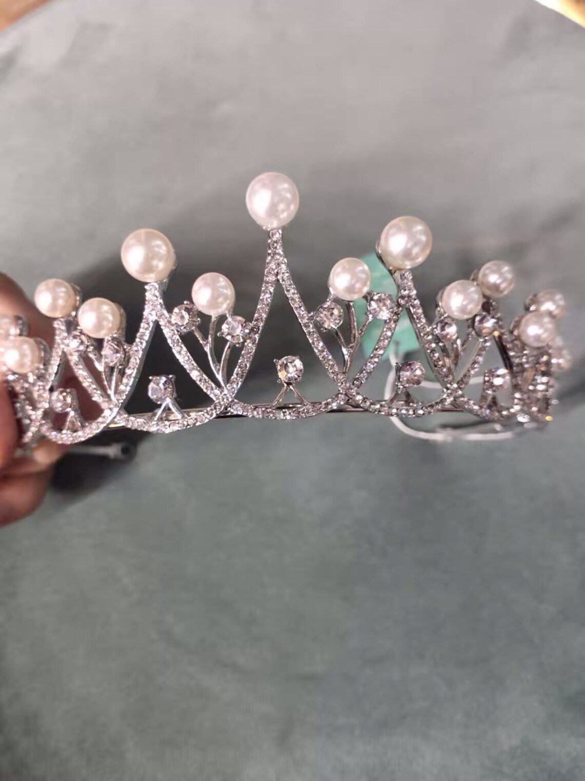 Wedding fresh water pearls Tiara Crystals Princess Prom | Etsy