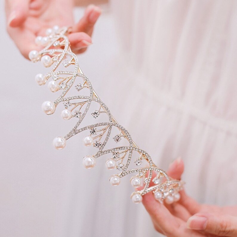 Wedding Fresh Water Pearls Tiara Crystals Princess Prom - Etsy