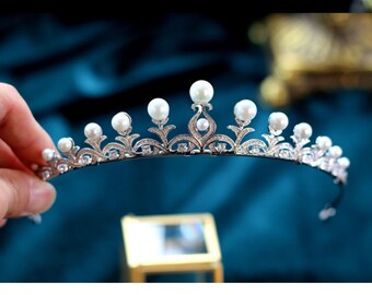 Wedding Fresh Water Pearls Tiara Crystals Princess Prom - Etsy