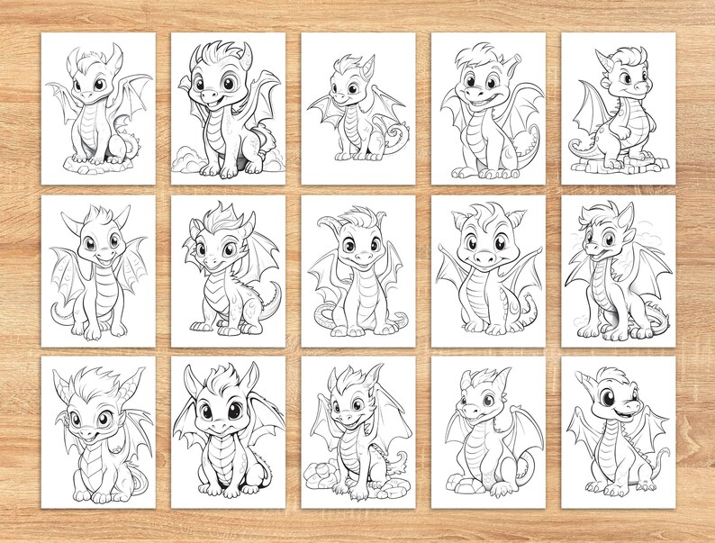 Dinosaur & Dragon Coloring Pages: Kids Activity Book (digital Download ...