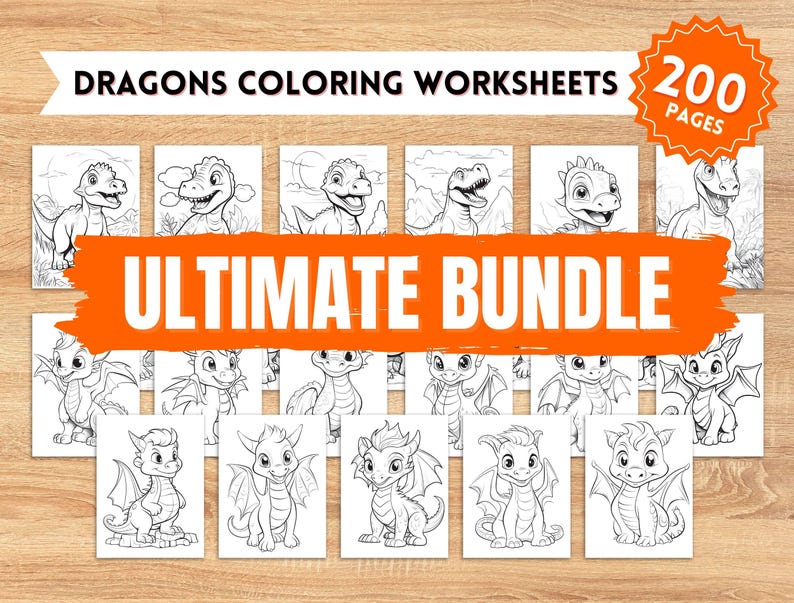 Dinosaur and Dragon Coloring Ultimate Bundle Pages Workbooks Printable ...
