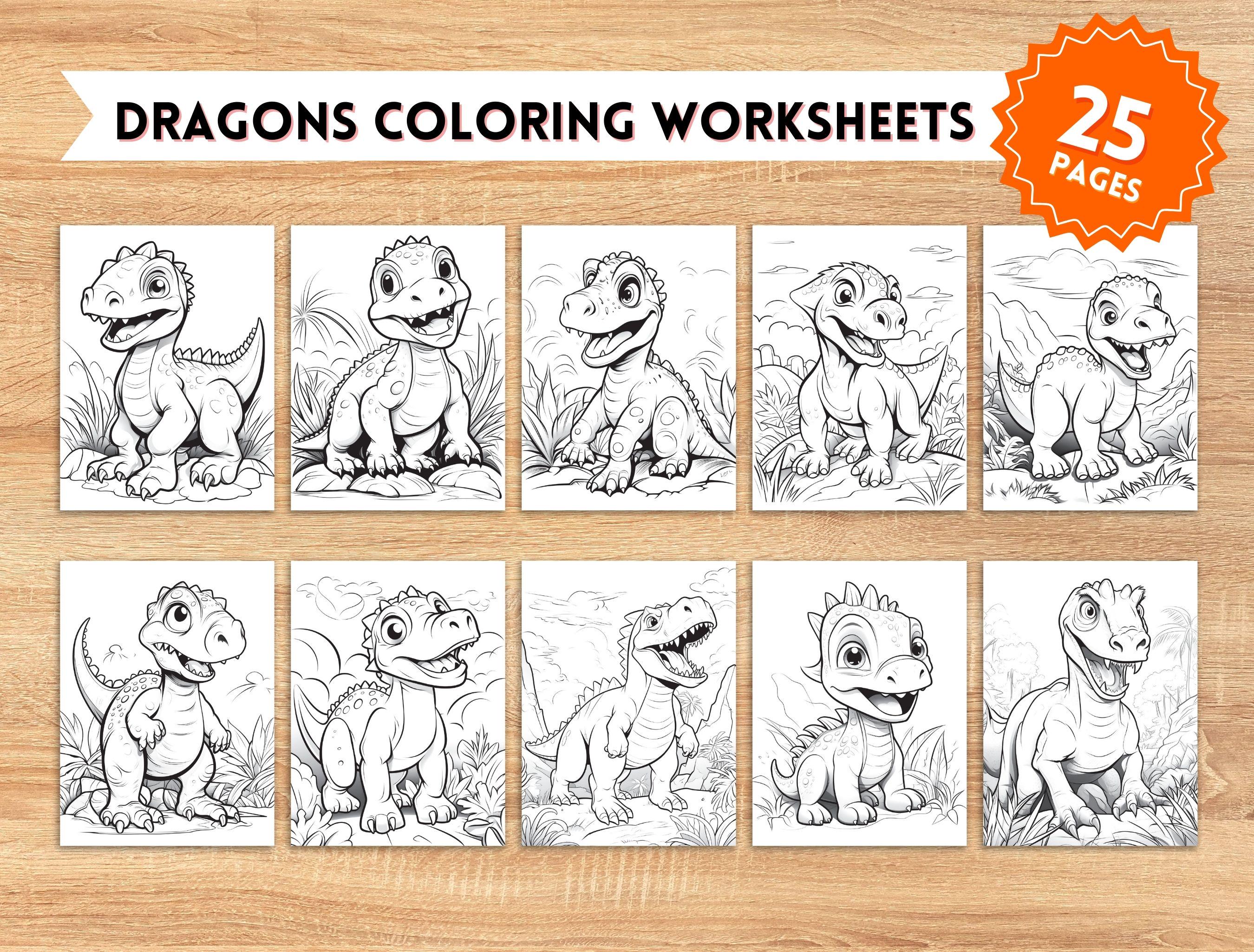 Dinosaur & Dragon Coloring Pages: Kids Activity Book (digital Download ...