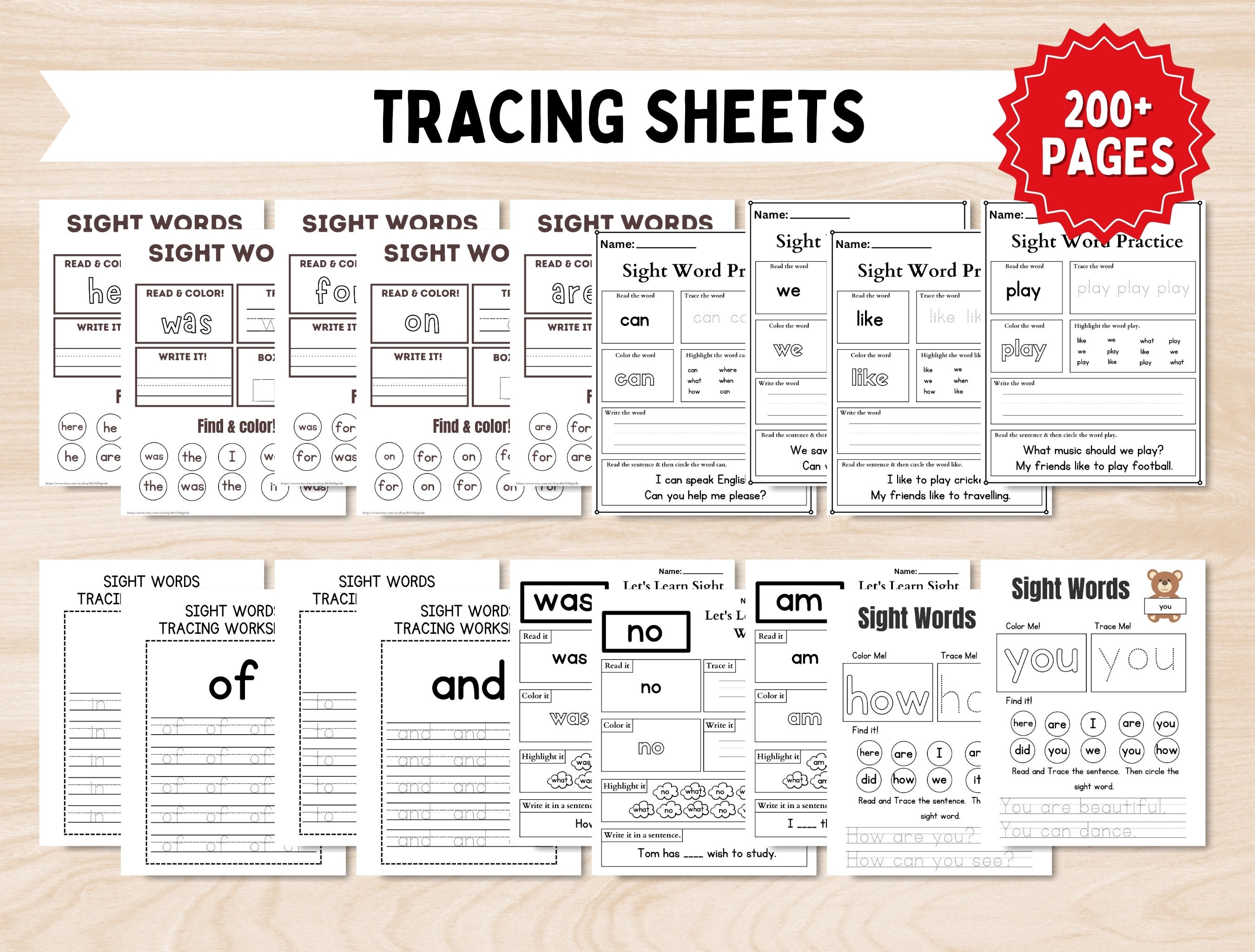 Sight Words Worksheets Bundle | Preschool-kindergarten, +400 Pages (PDF ...
