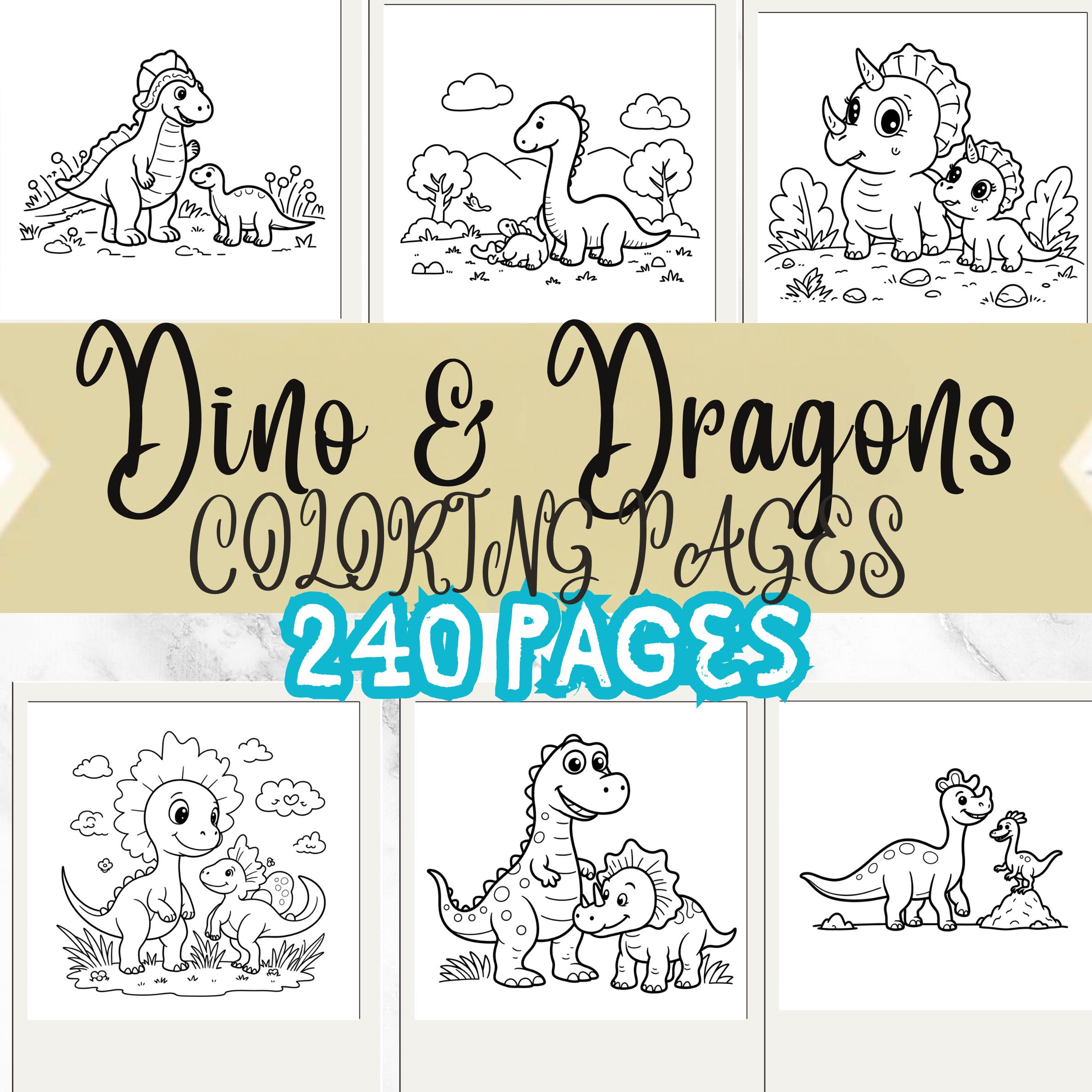 Dinosaur & Dragon Coloring Pages: 240 Printable Illustrations (PDF ...