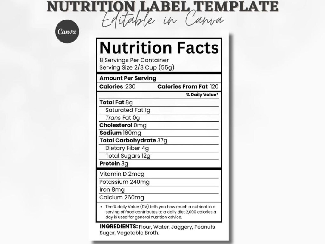 Nutrition Facts Label Template | Editable Nutrition Label | Custom ...