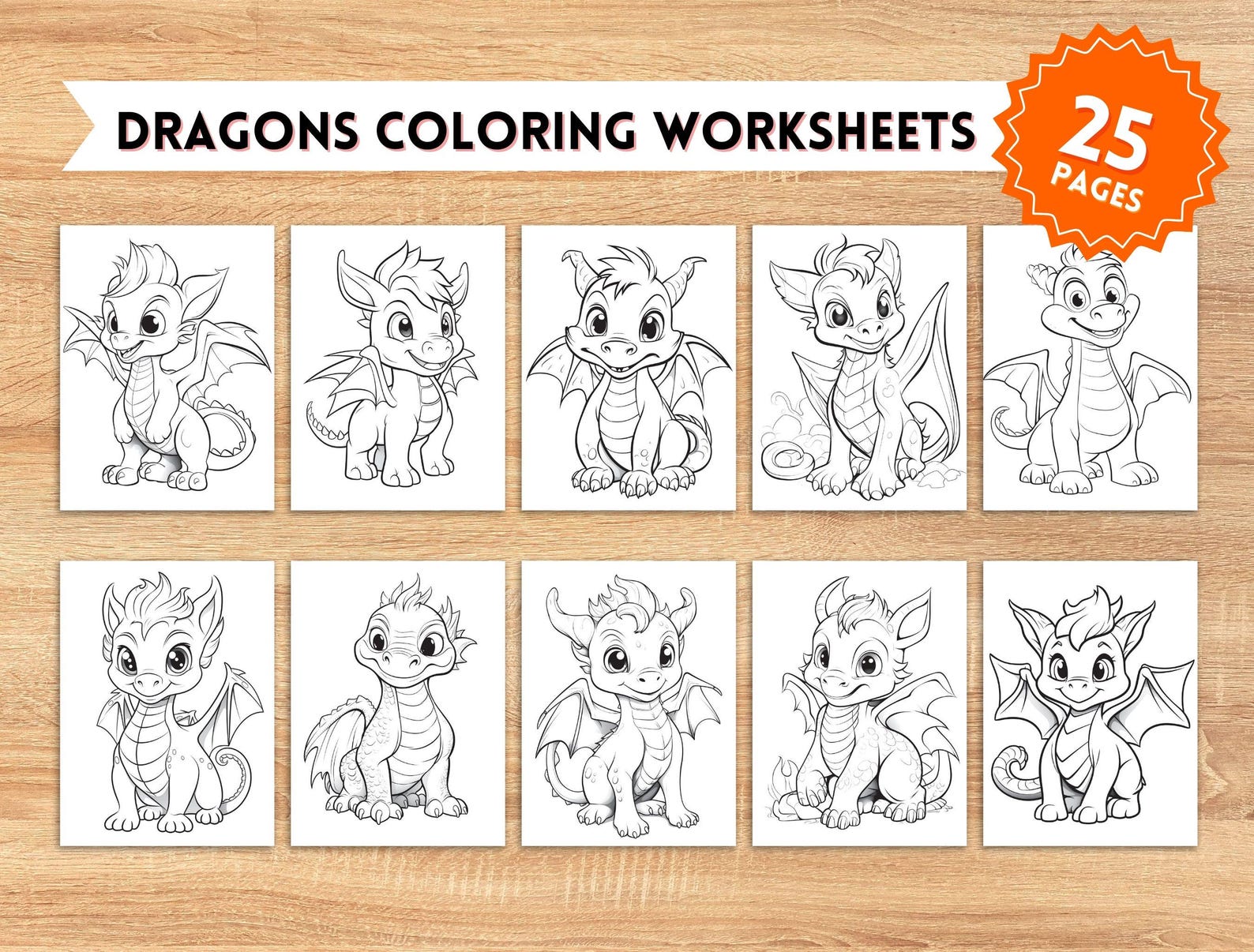 Dinosaur & Dragon Coloring Pages: Kids Activity Book (digital Download ...