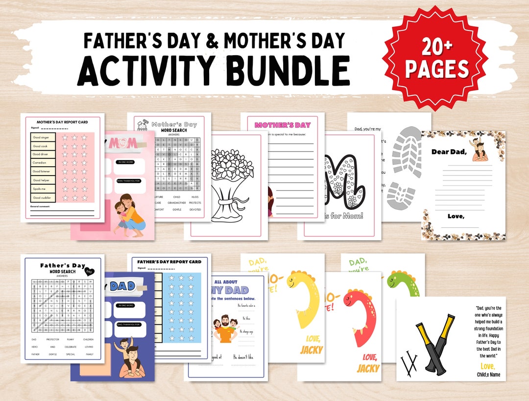 Mother's & Father's Day Activity Bundle: 20+ Coloring Pages (digital ...