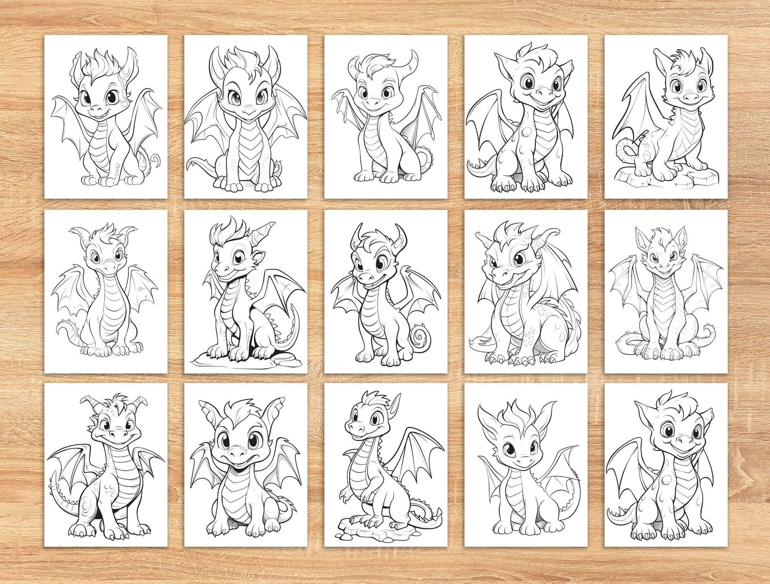 Dinosaur & Dragon Coloring Pages: Kids Activity Book (digital Download ...