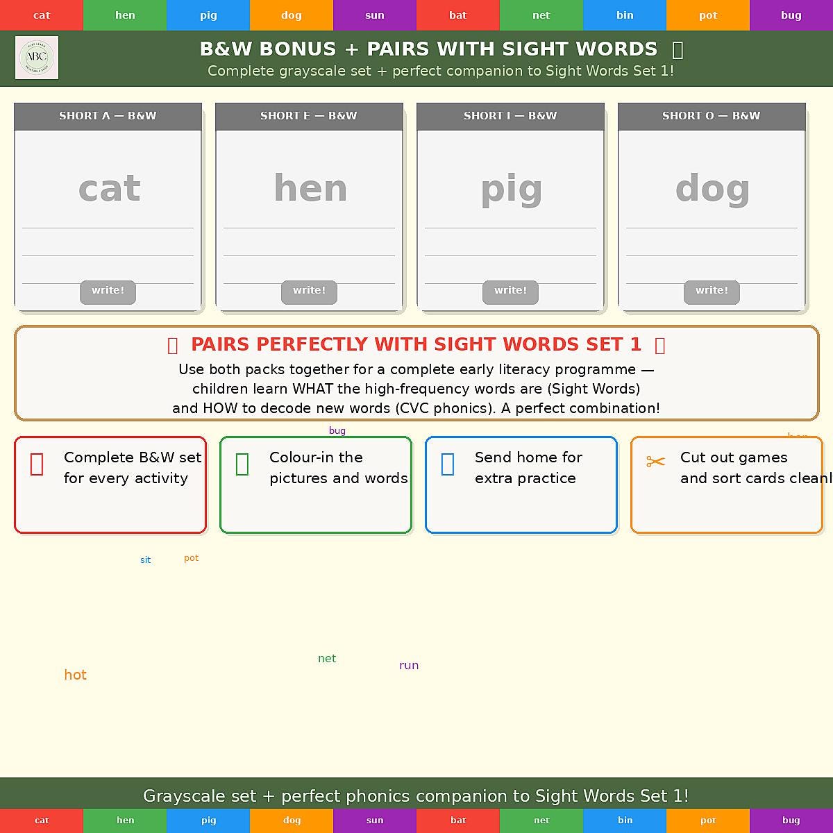 CVC Words Pack | Short Vowels | No Prep | Kindergarten Phonics ...