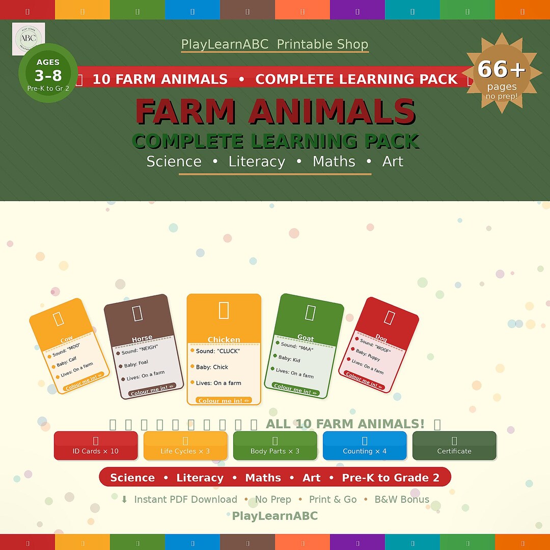 Farm Animals Learning Pack | No Prep | ID Cards Life Cycles Body Parts ...